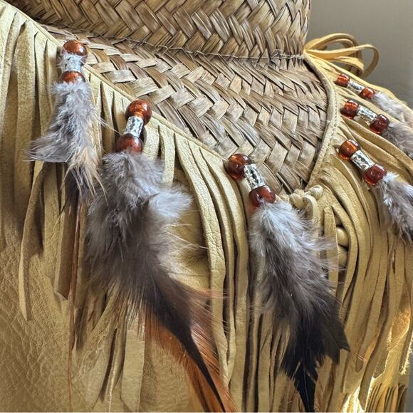 Tops | 197s Leather Suede Fringe Feather Light Tan Boho Vintage 70s ...